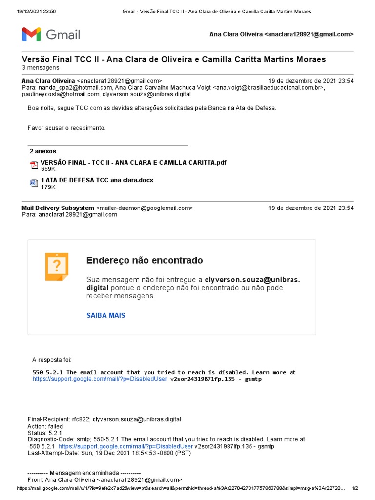 Gmail - Versão Final TCC II - Ana Clara de Oliveira e Camilla Caritta Martins Moraes | PDF | E ...