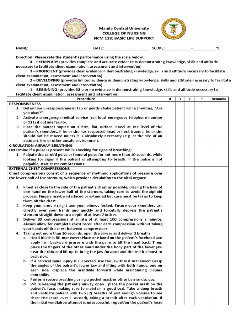 Manila Central University College of Nursing NCM 118: Basic Life ...