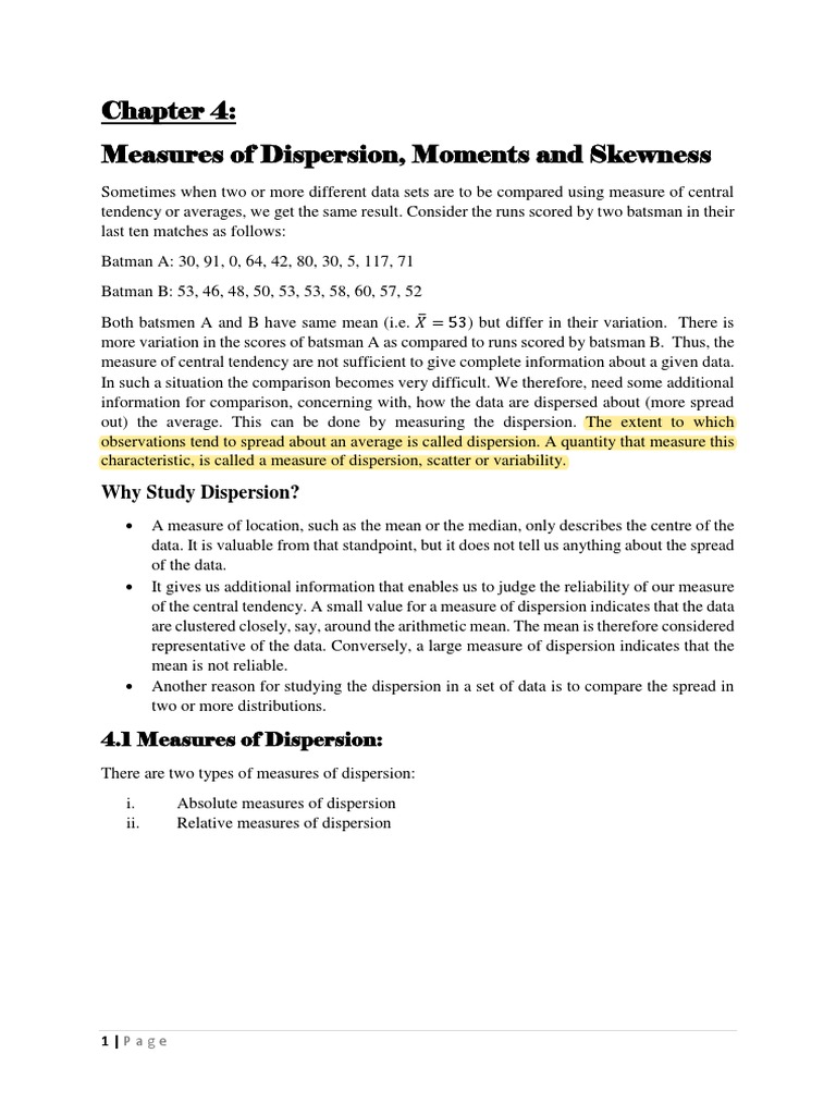 Measures of Dispersion | PDF | Mean | Variance