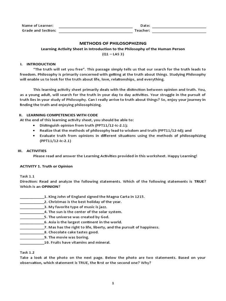 LAS 3 Philo | PDF | Truth | Cognition