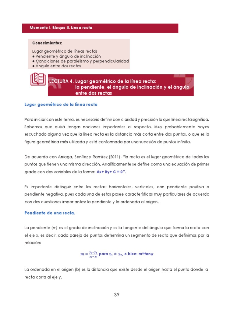 Geometría analítica de la recta: conceptos fundamentales de pendiente, ángulo de inclinación y ...