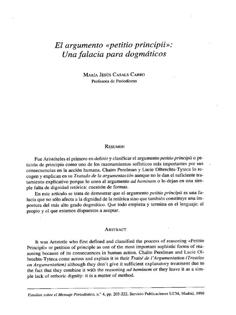 La falacia de petitio principii | PDF | Falacia | Lógica