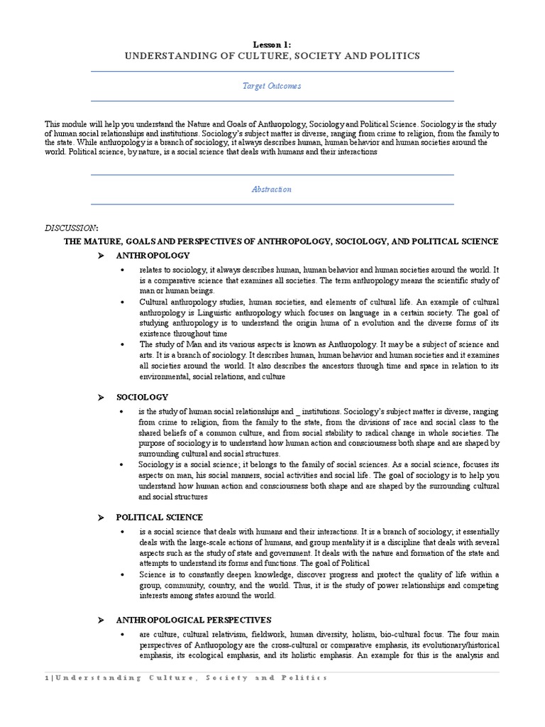 UCSP Chapter 1 | PDF | Anthropology | Socialization