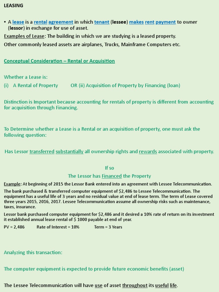 1. (a) Finance leases (b) Operating leases 2. Correct. The answer is A ...