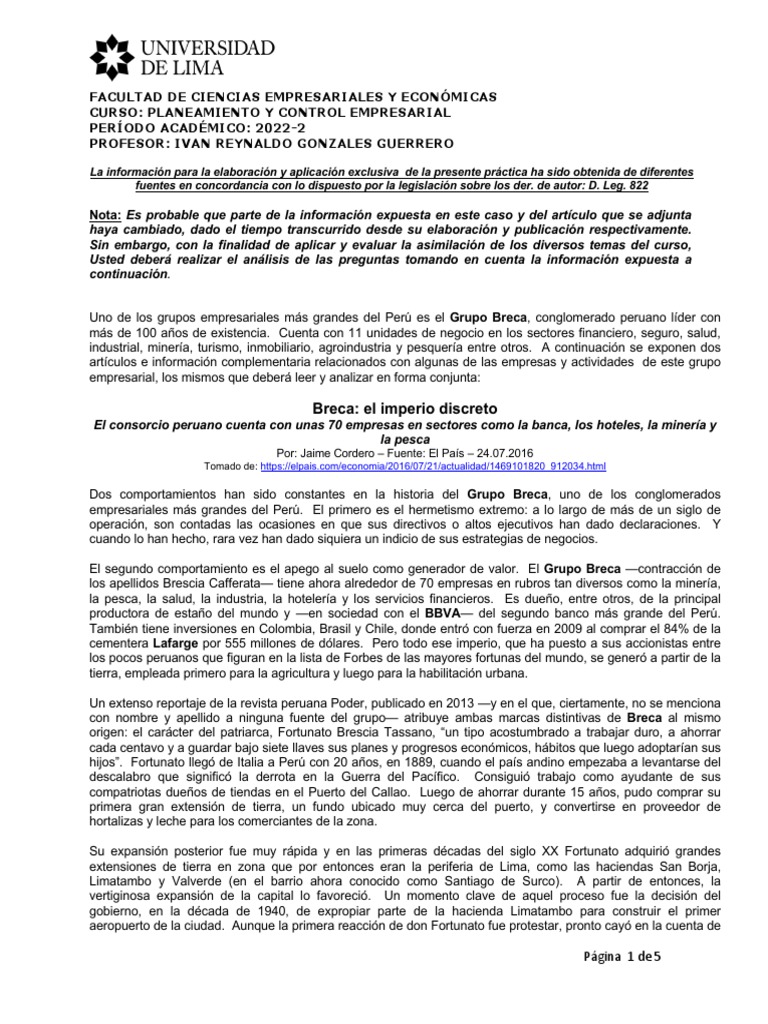 Grupo Breca: Imperio Empresarial Peruano | PDF | Finanzas y dinero
