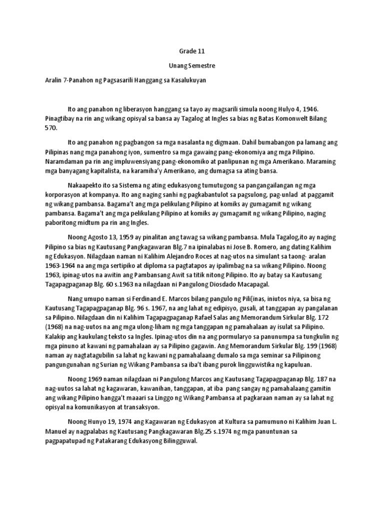 Grade 11 Aralin 7 | PDF