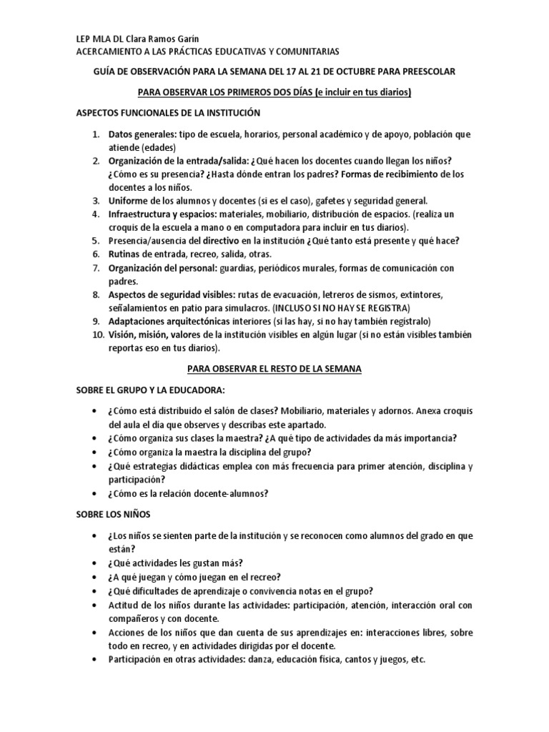 Guía de Observación para Preescolar | PDF