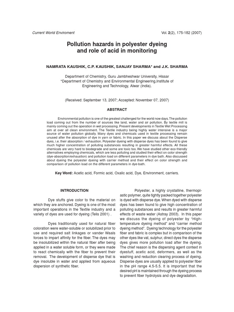 Polyester Dyeing & Pollution Impact | PDF