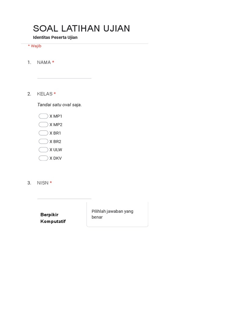 SOAL LATIHAN UJIAN SEMESTER - Google Formulir | PDF