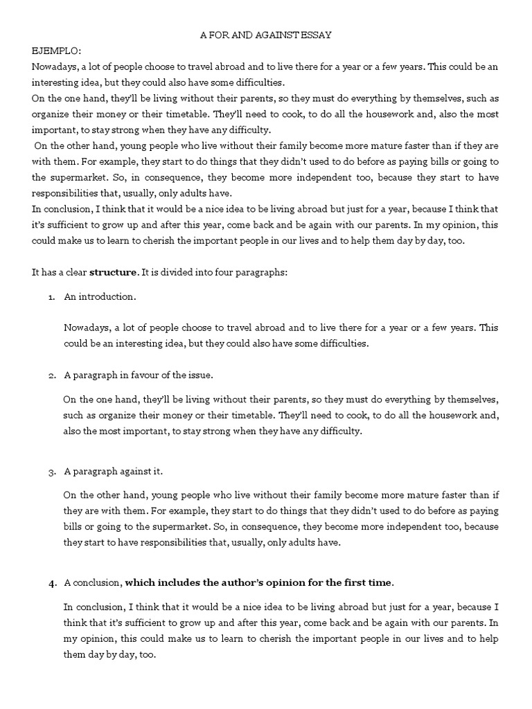 A For and Against Essay | PDF