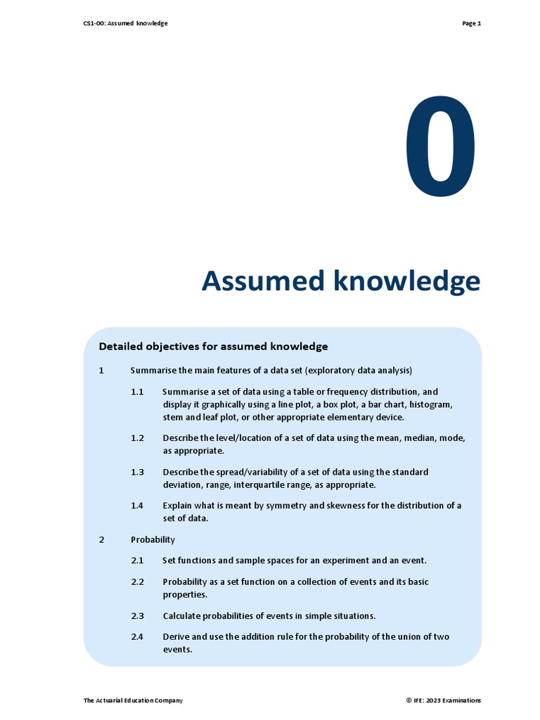 CS1 Assumed Knowledge 2023 (For Website) | PDF | Median | Quartile