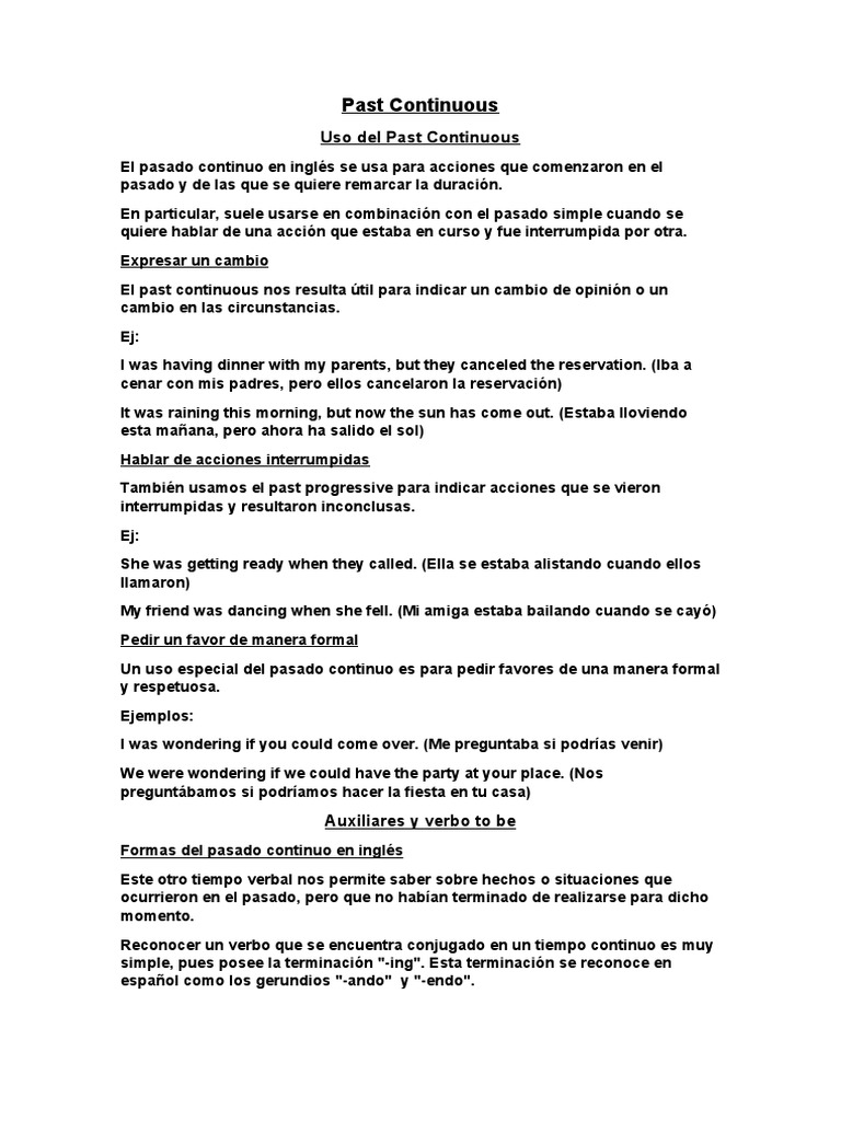 Pasado Continuo | PDF | Verbo | Gramática