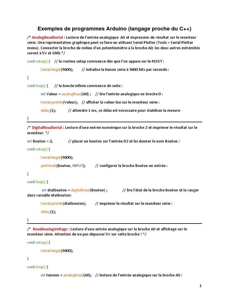 Programmes Arduino de Base | PDF