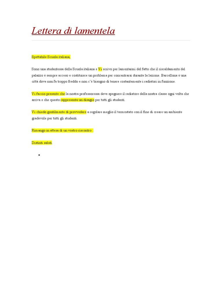 Lettera Di Lamentela | PDF