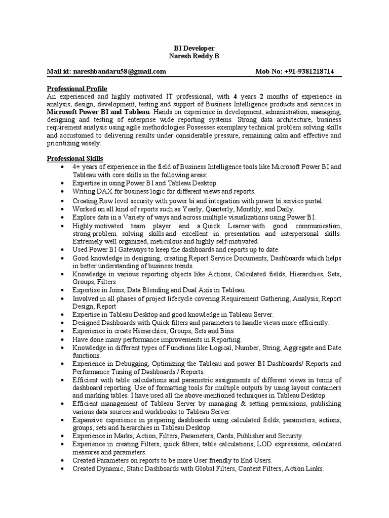 Naresh 4+powerbi Profile | PDF | Microsoft Sql Server | Health Care