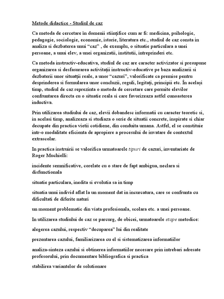 Metode Didactice A Studiilor de Caz | PDF
