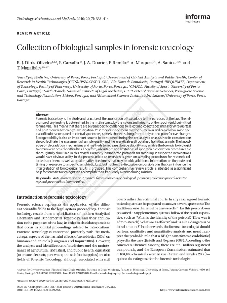 Collection of Biological Samples in Forensic Toxicology | PDF ...