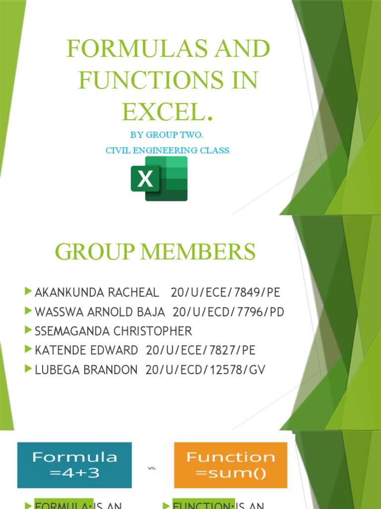 Formulars And Functions In Excel 1 Pdf 