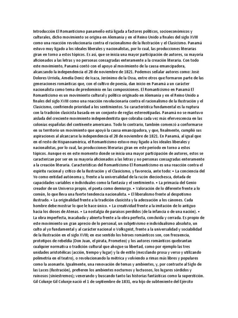 Romanticismo Panameño | PDF