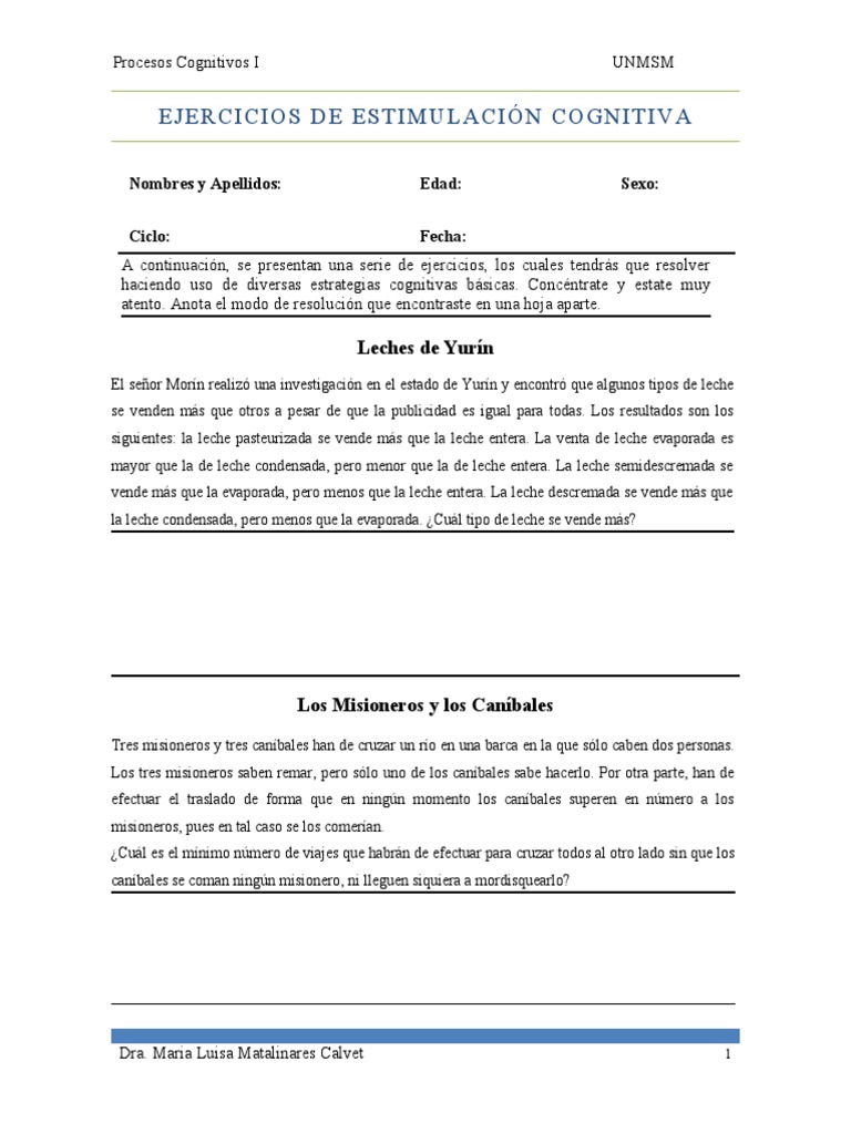 Ejercicios de Estimulación Cognitiva | PDF