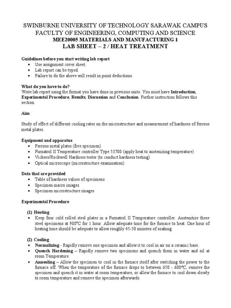 Lab Sheet 2 | PDF | Heat Treating | Steel