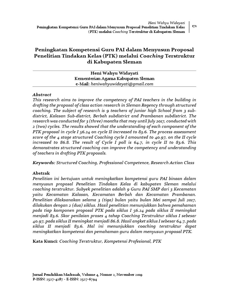 Peningkatan Kompetensi Guru PAI Dalam Menyusun Proposal Penelitian Tindakan Kelas (PTK) Melalui ...