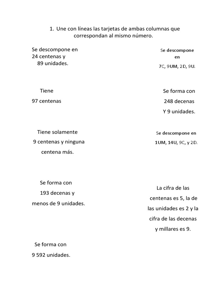 Une Con Líneas Las Tarjetas de Ambas Columnas Que Correspondan Al Mismo Número | PDF