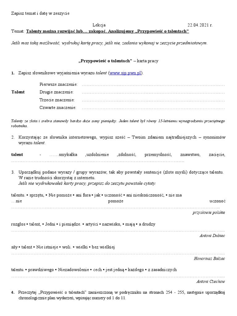 Przypowieść o Talentach | PDF