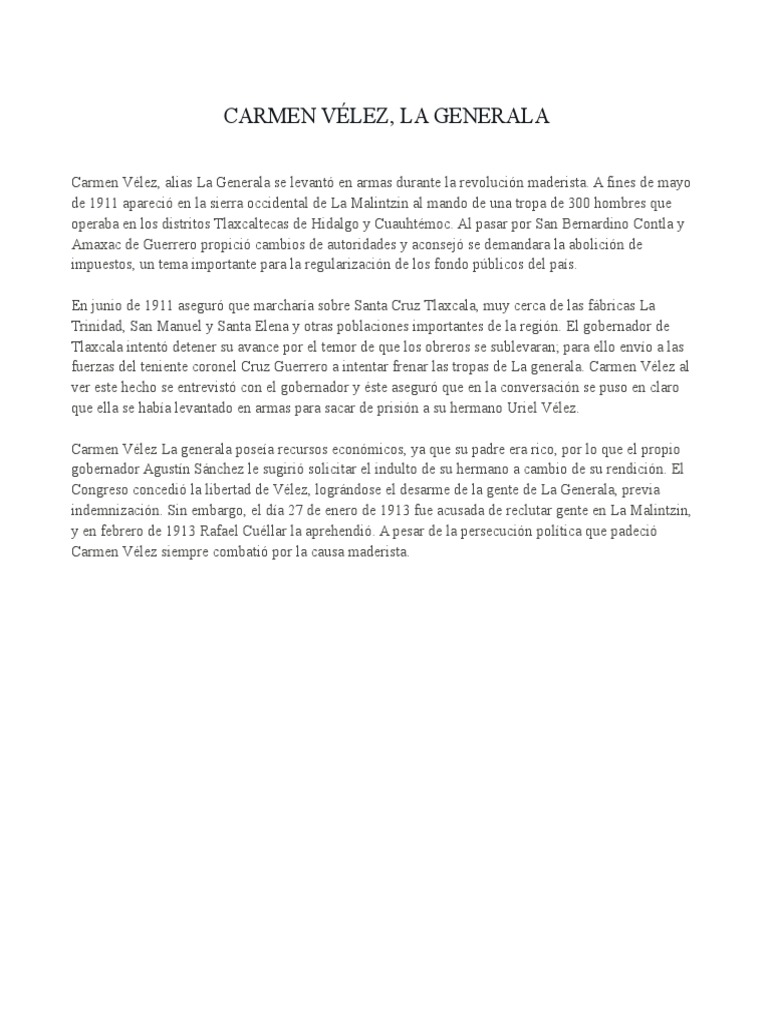Carmen Velez, La Generala | PDF