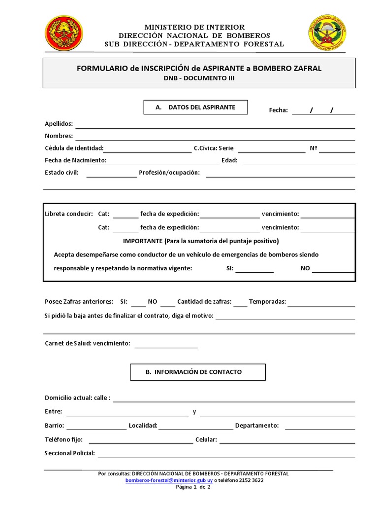 Formulario Inscripción Bombero Zafral | PDF | Derecho