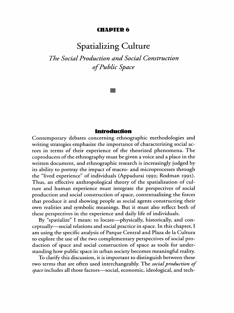 2000 Social Production Public Space On The Plaza Setha Low | PDF