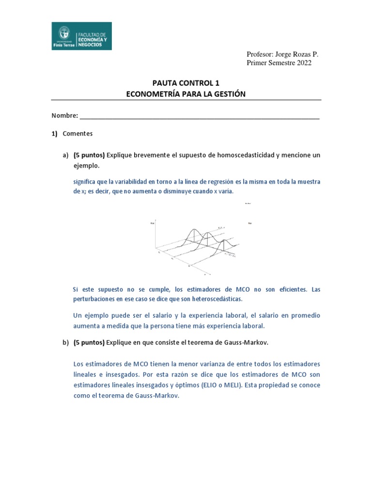 Control-1 Econometria 2sem 2022 Viernes-Pauta | PDF | Econometría | Teoría de la estimación