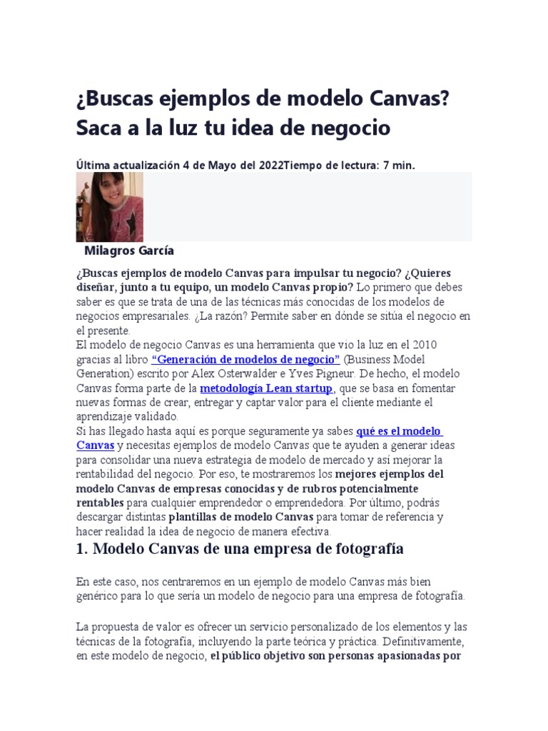 Buscas Ejemplos de Modelo Canvas | PDF