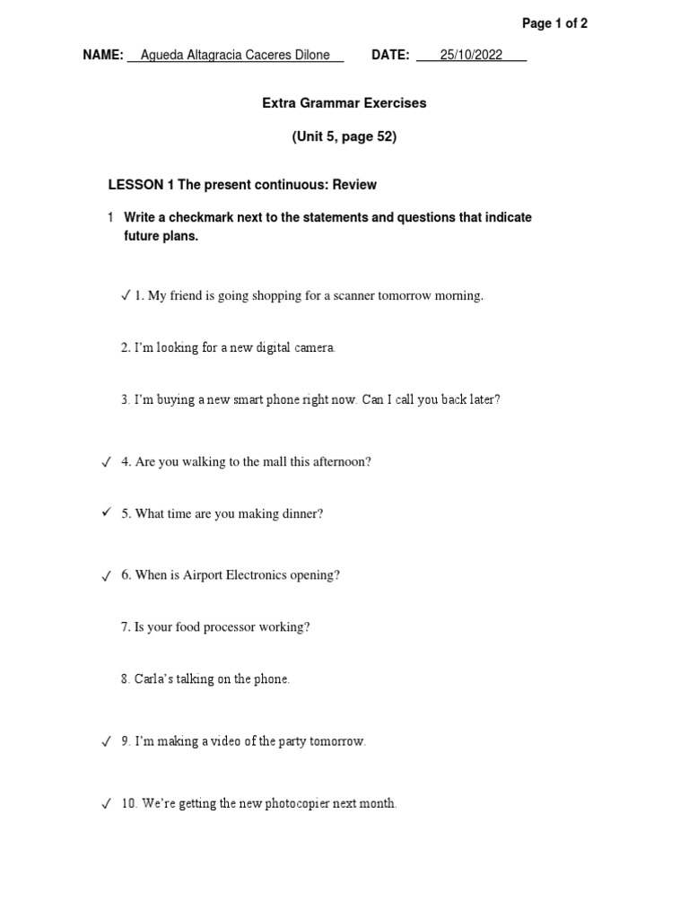 UNIT 05 Extra Gram Exercise. | PDF | Computing