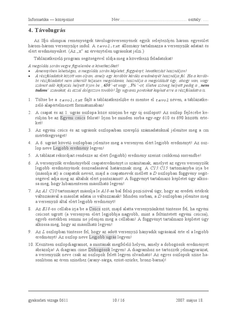 Távolugrás Feladat | PDF