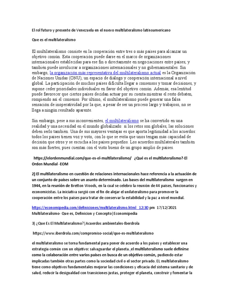 Que Es El Multilateralismo | PDF | Naciones Unidas | Relaciones ...