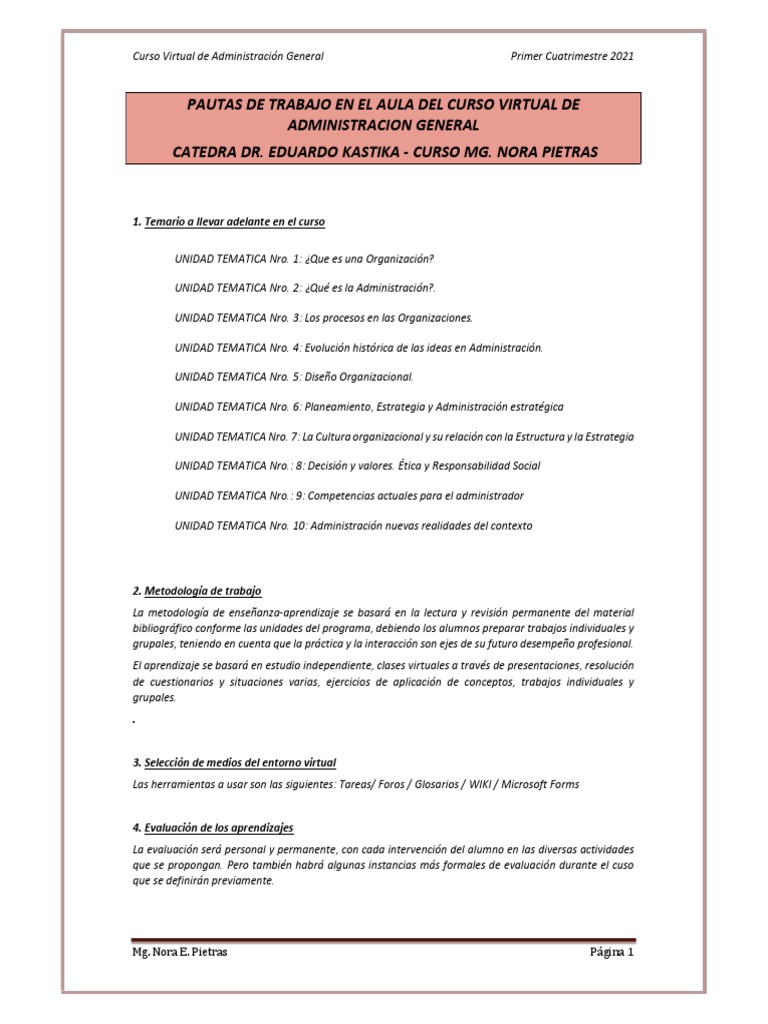 Pautas de Trabajo en El Aula | PDF
