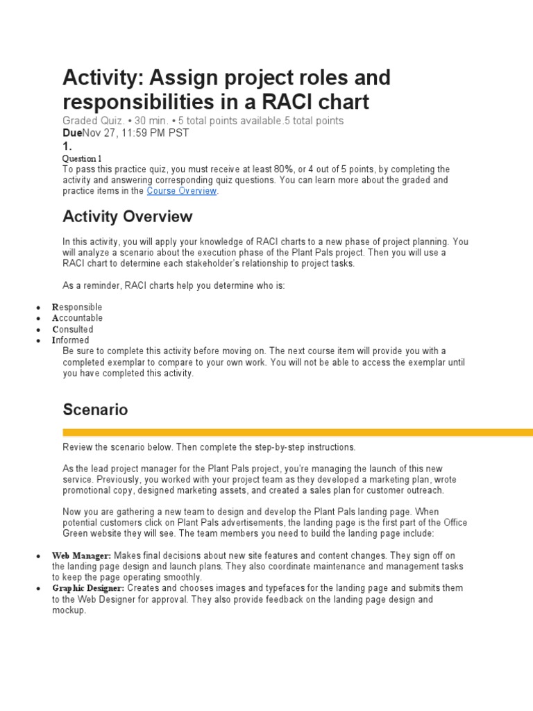 Activity Raci Chart Assignment | PDF