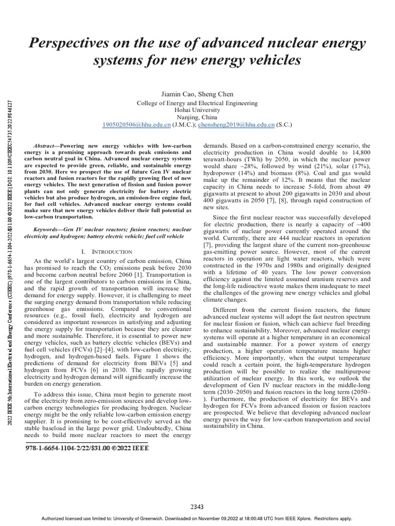 Perspectives On The Use of Advanced Nuclear Energy Systems For New ...