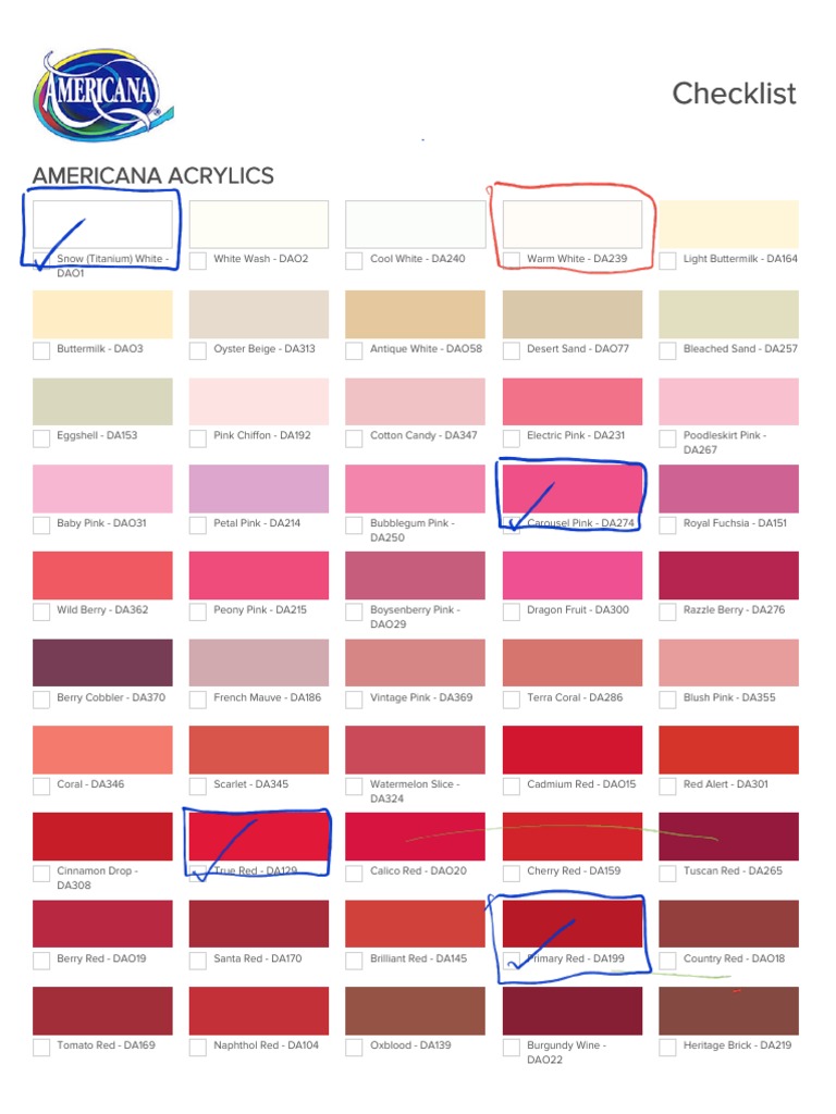 Americana Acrylic Paint Color Chart | PDF