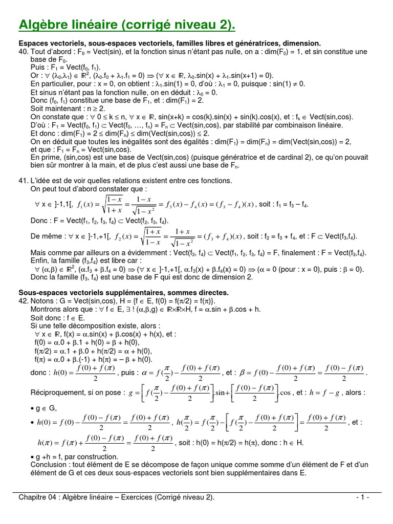 04 - Algebre Lineaire Exercices Corriges Niveau 2 | PDF
