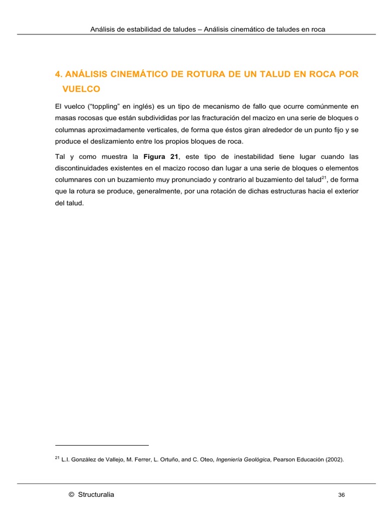 Analisis Cinematico de Rotura de Un Talud en Roca Por Vuelco | PDF ...
