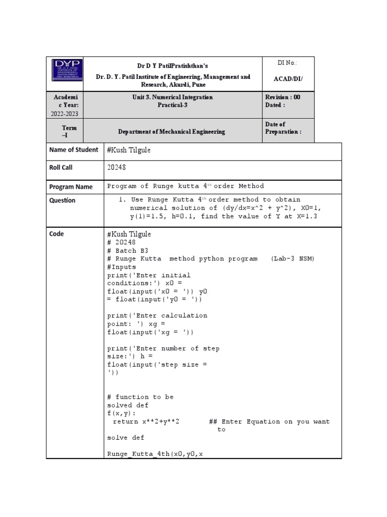NSM - Runge Kutta - 4th Order - Lab 3 | PDF
