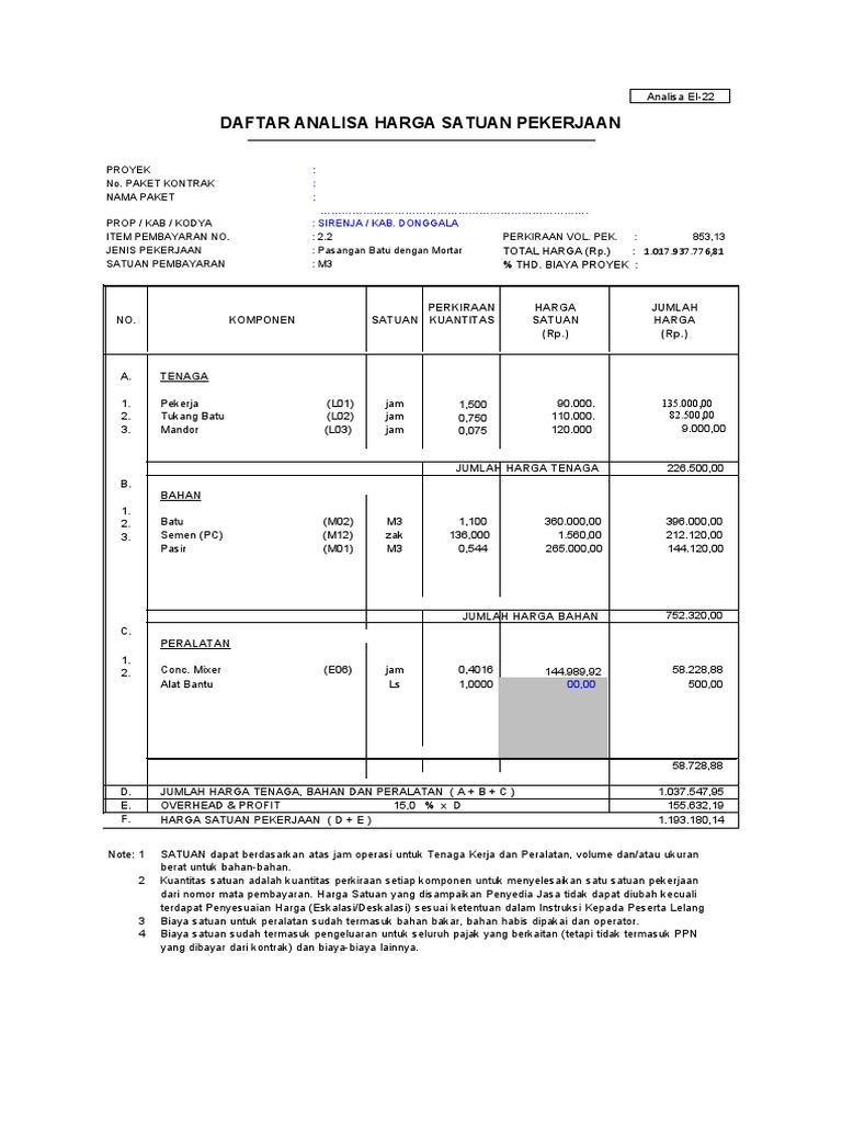 Analisa Pas Batu Dengan Mortar | PDF