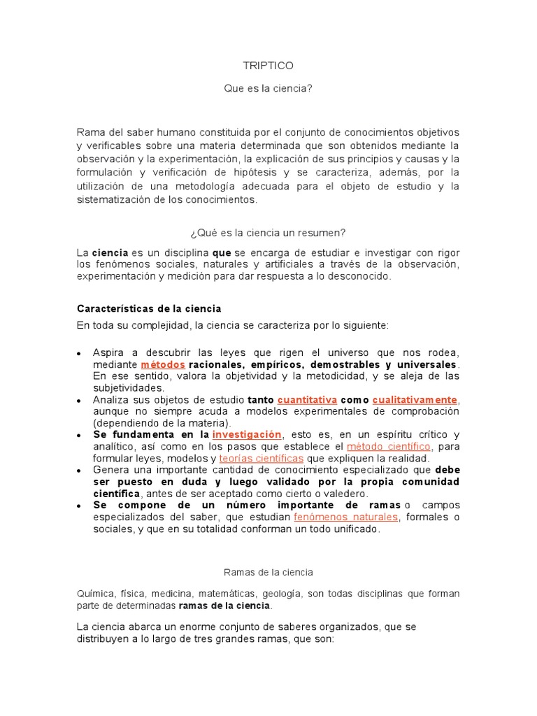Triptico Ciencia | PDF | Science | Método científico