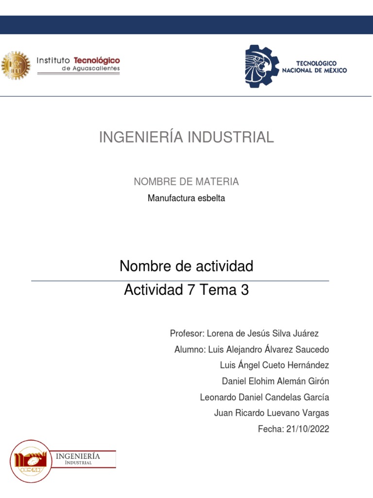 Actividad 7 Tema 3 Manufactura Esbelta | PDF | Lean Manufacturing | Economies