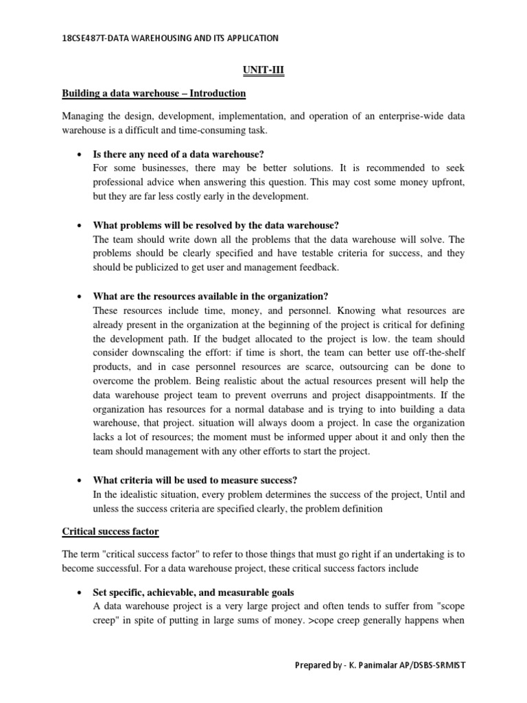 DWA - Unit 3 | PDF | Data Warehouse | Databases