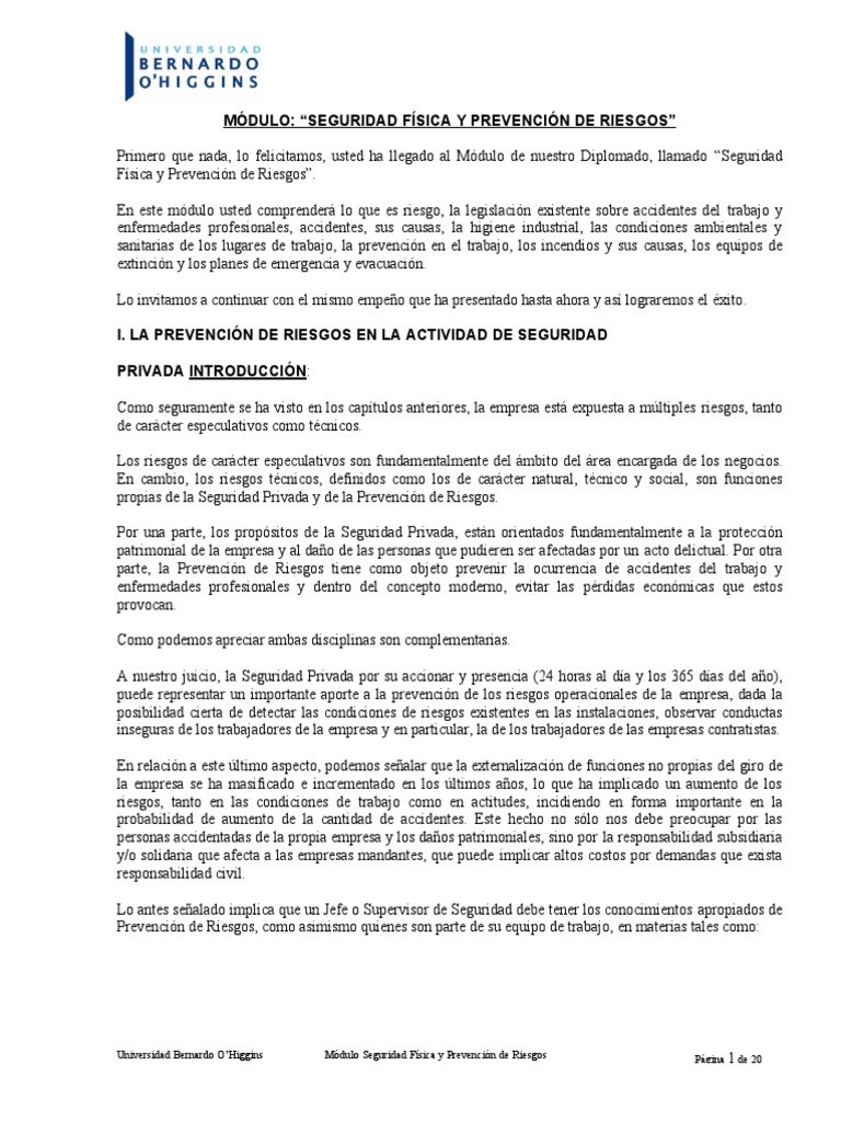 Módulo Seguridad Física y Prevención de Riesgos | PDF | Riesgo | Incendios