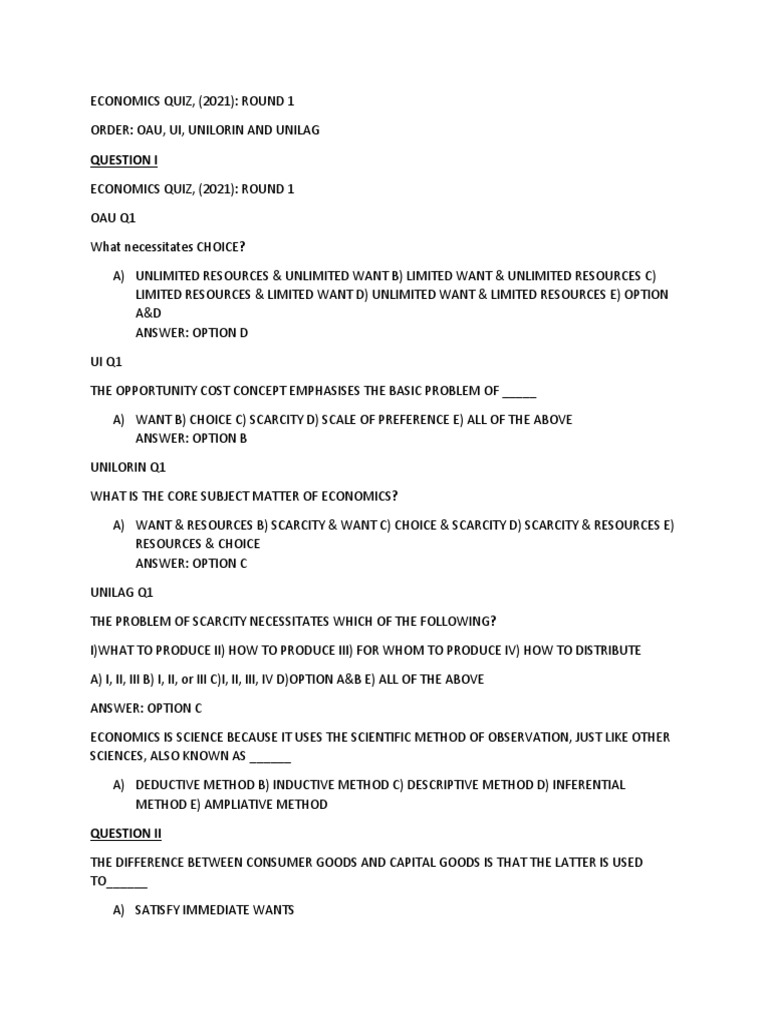 Economics Quiz 2021: Round 1 Questions | PDF