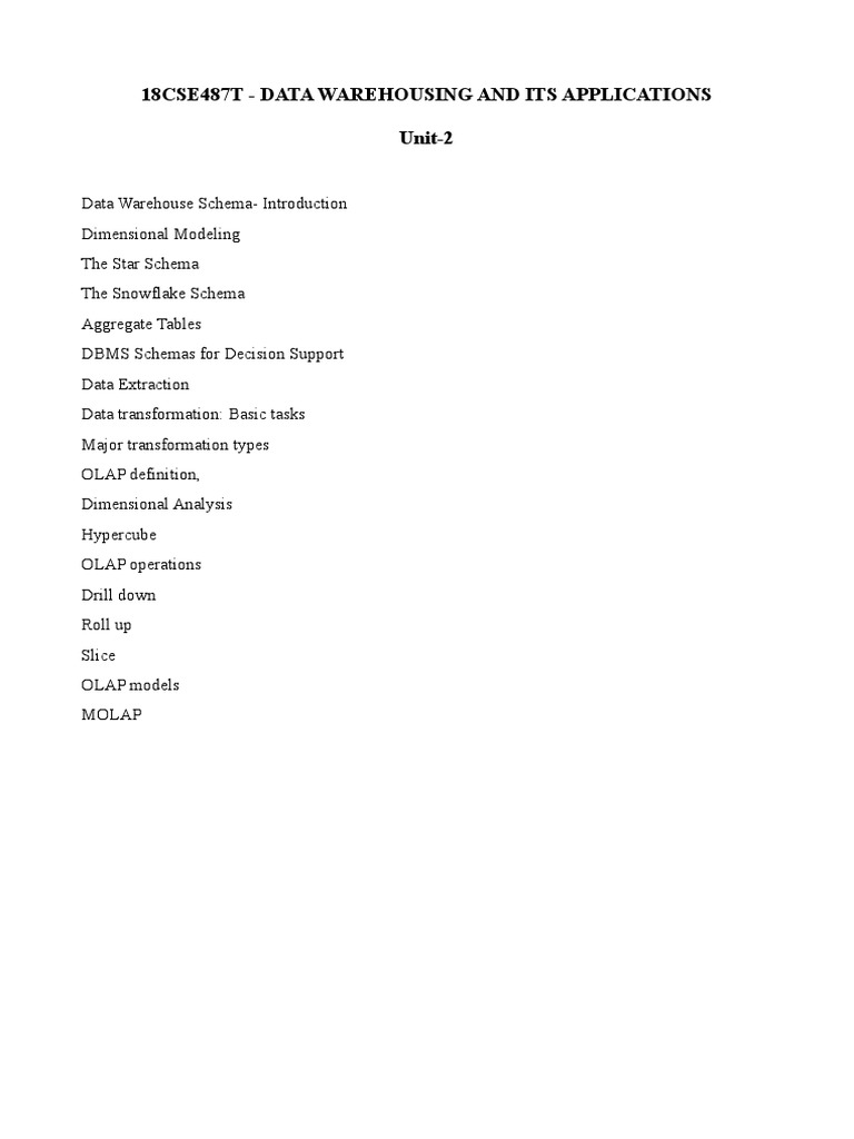 Unit 2 | PDF | Data Warehouse | Databases